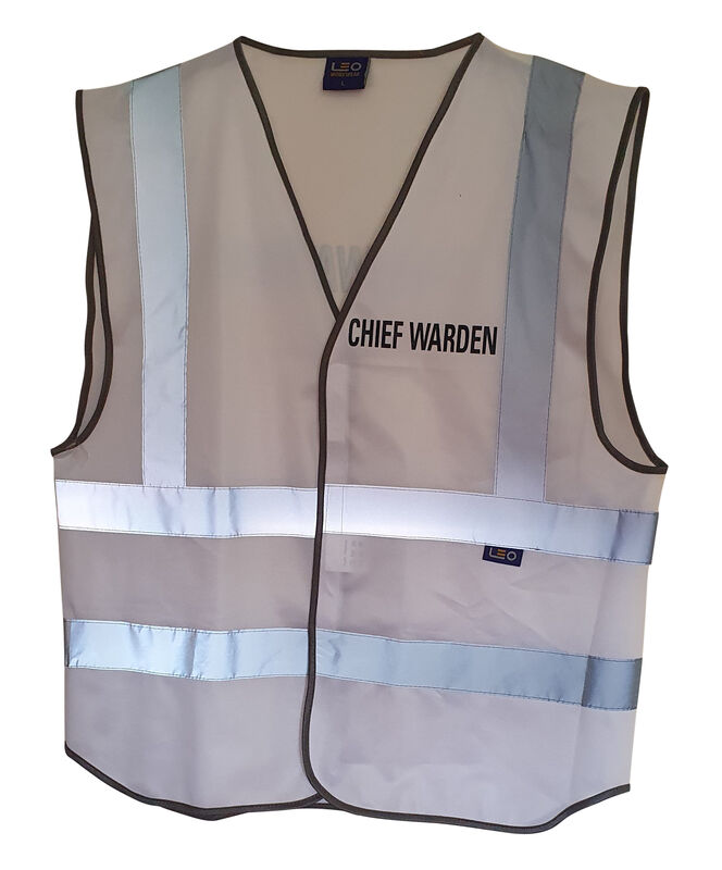 Hi Vis White Chief Warden Vest Front and Rear One Line Print | Murray ...